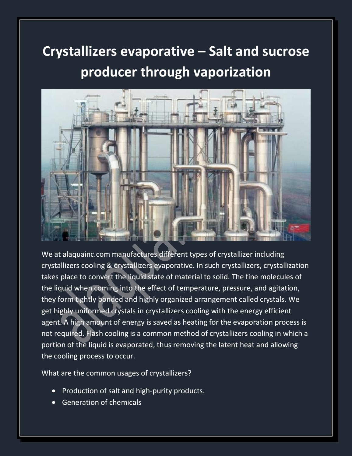 Crystallizer Vacuum – An equipment for salt formation by Alaqua, Inc ...