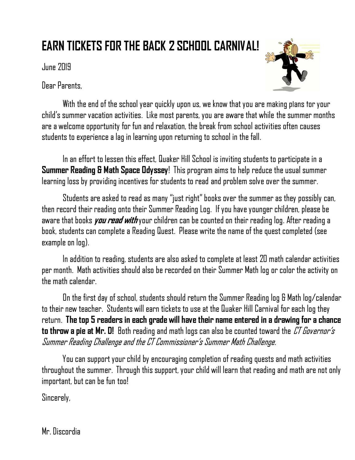 Quaker Hill Summer Reading Letter - 2019 by Waterford Public Schools ...