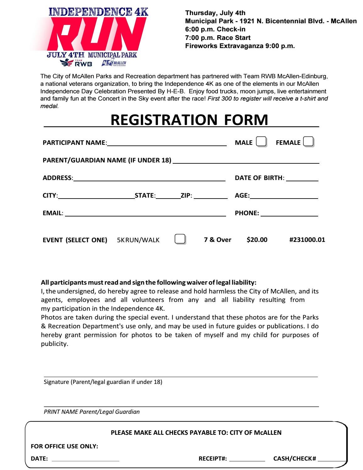 Independence 4K Registration Form by McAllen Parks and Recreation - Issuu