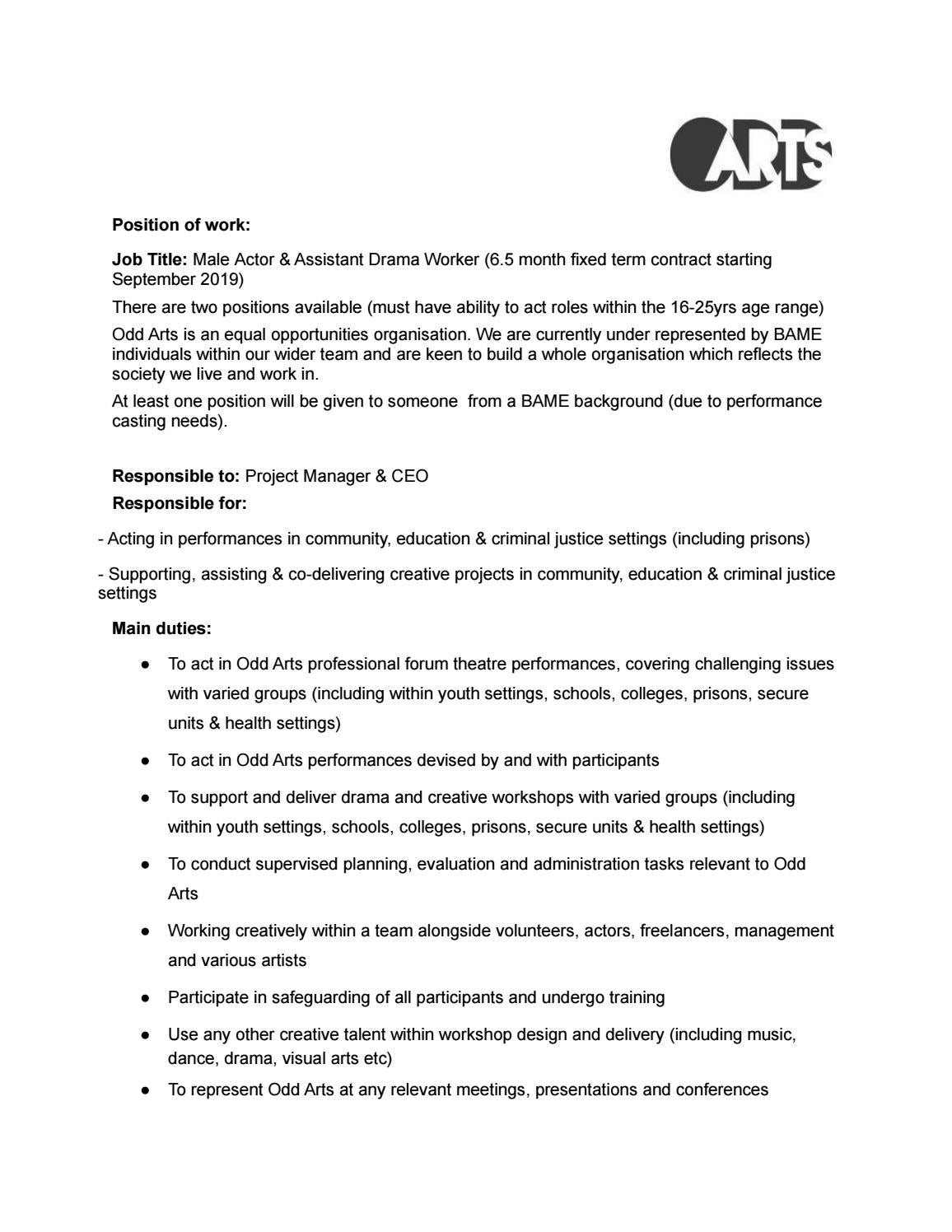 Male Actor & Assistant Drama Worker Job Advert by Odd Arts - Issuu