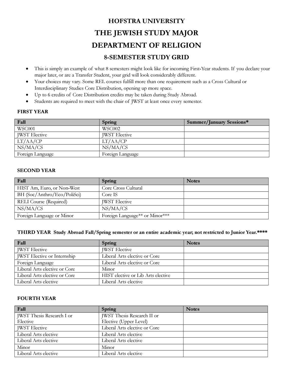 HCLAS - 4-Year Schedule - Jewish Study by Hofstra University - Issuu