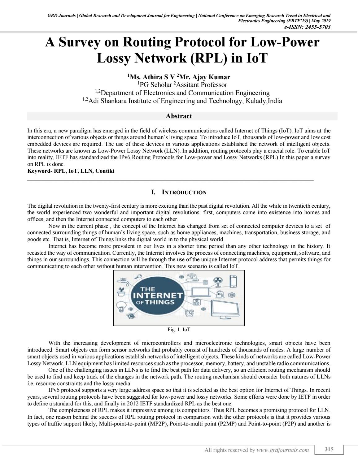 A Survey on Routing Protocol for Low-Power Lossy Network (RPL) in IoT ...