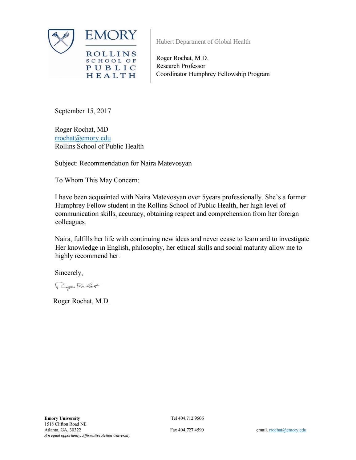 Letter of Reference by Prof. Roger Rochat, MD (Emory University) by ...