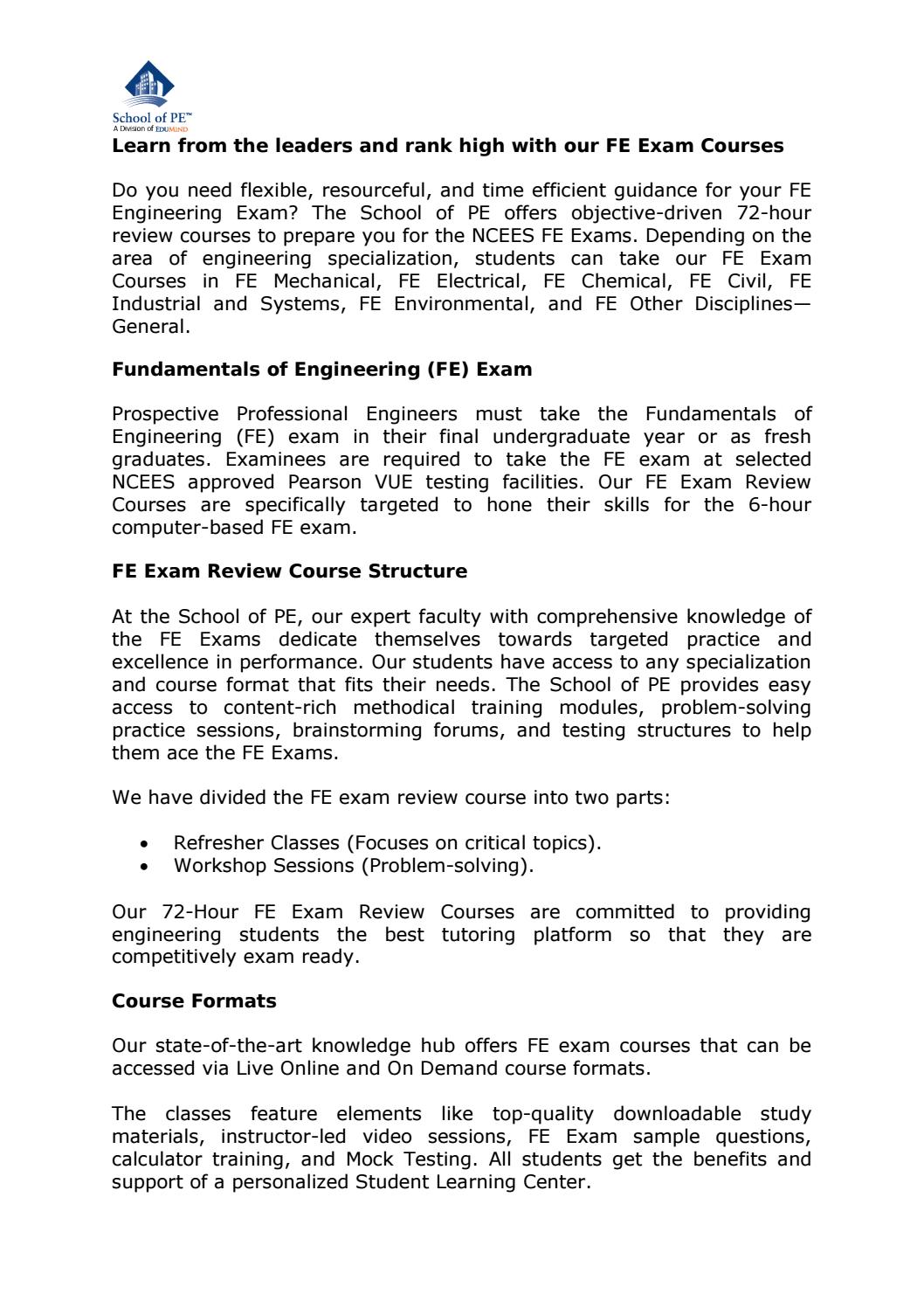 Learn from the leaders and rank high with our FE Exam Courses by School ...