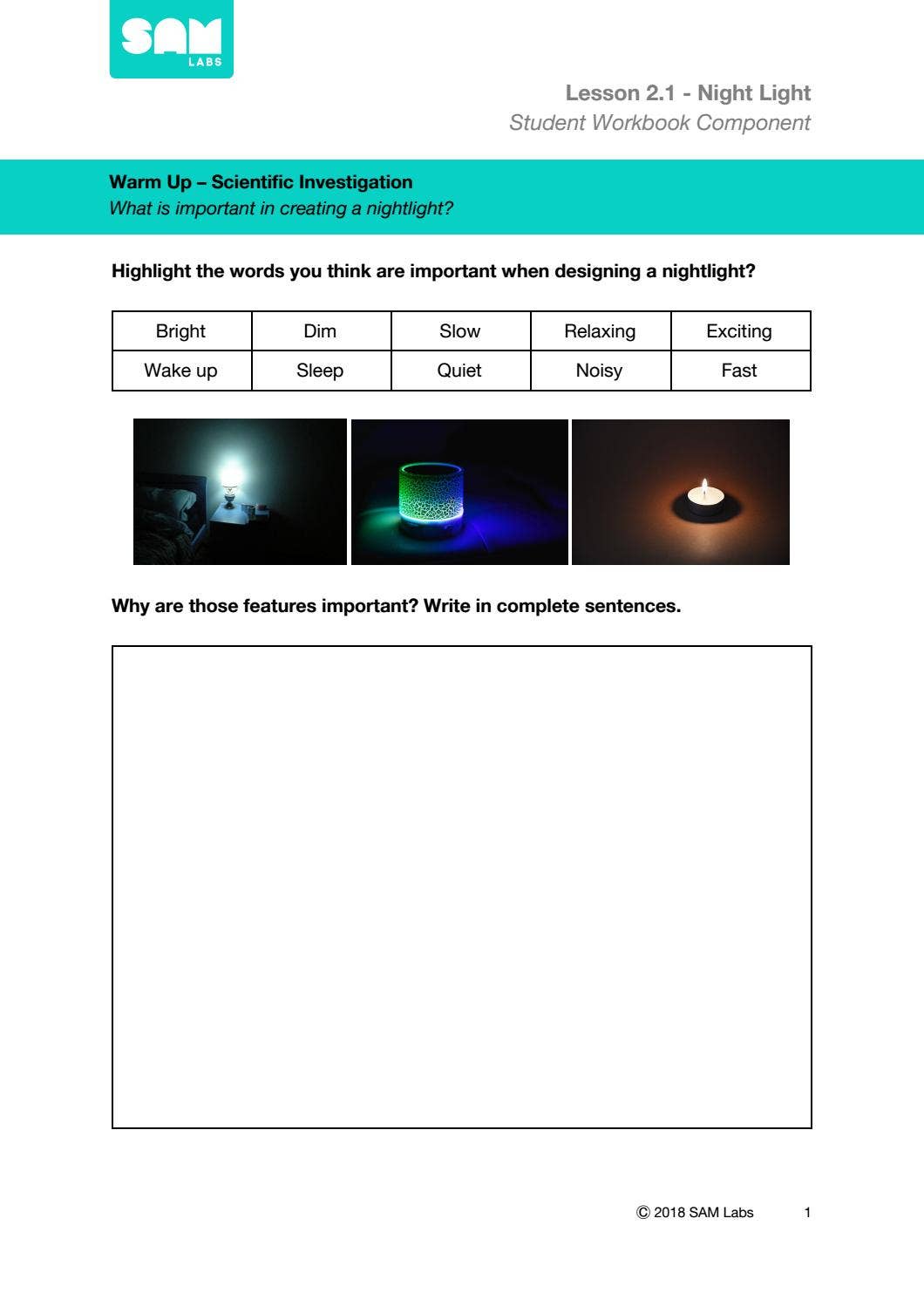 Night light Student Workbook by ETC Educational Technology Connection ...