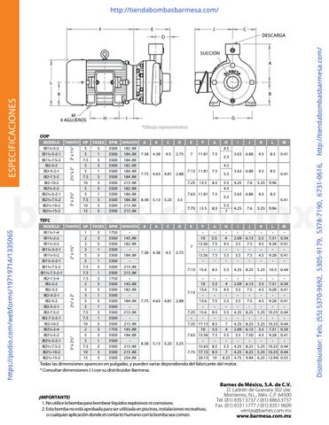 FICHA TÉCNICA BOMBAS IB - Centrífugas Mediana Presión - Barmesa, Barnes de México by X Bombas ...