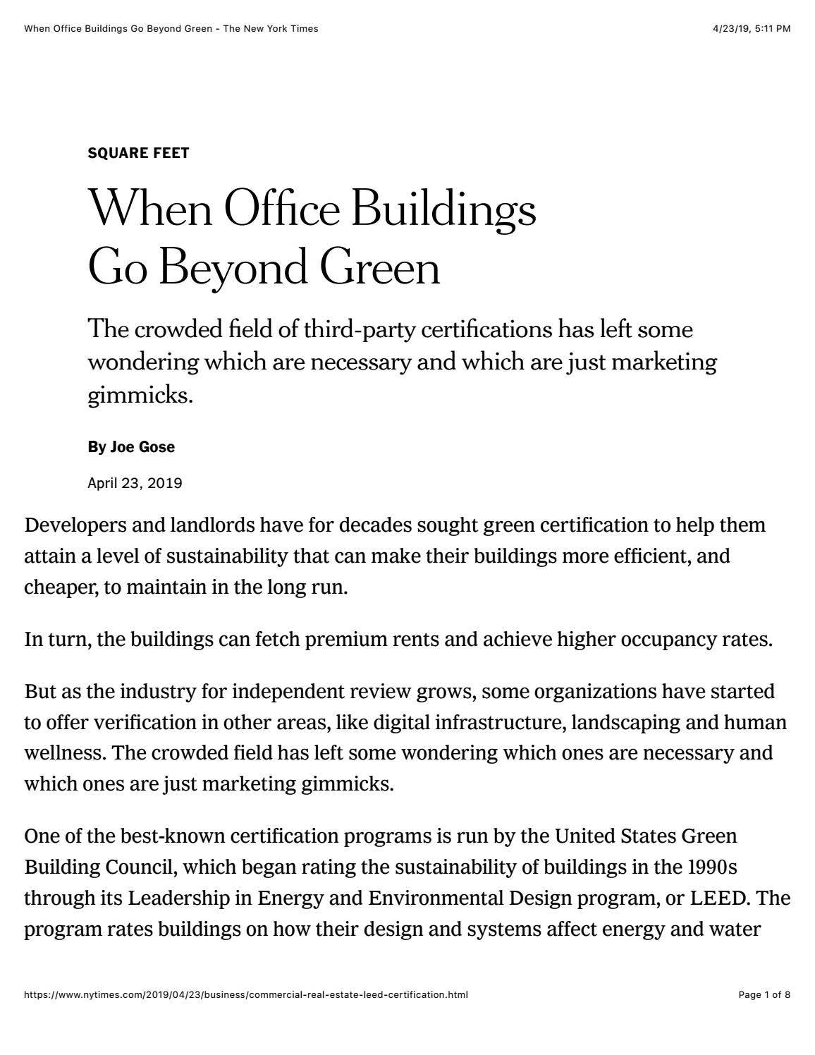 NYT | When Office Buildings Go Beyond Green by Joe Gose - Issuu