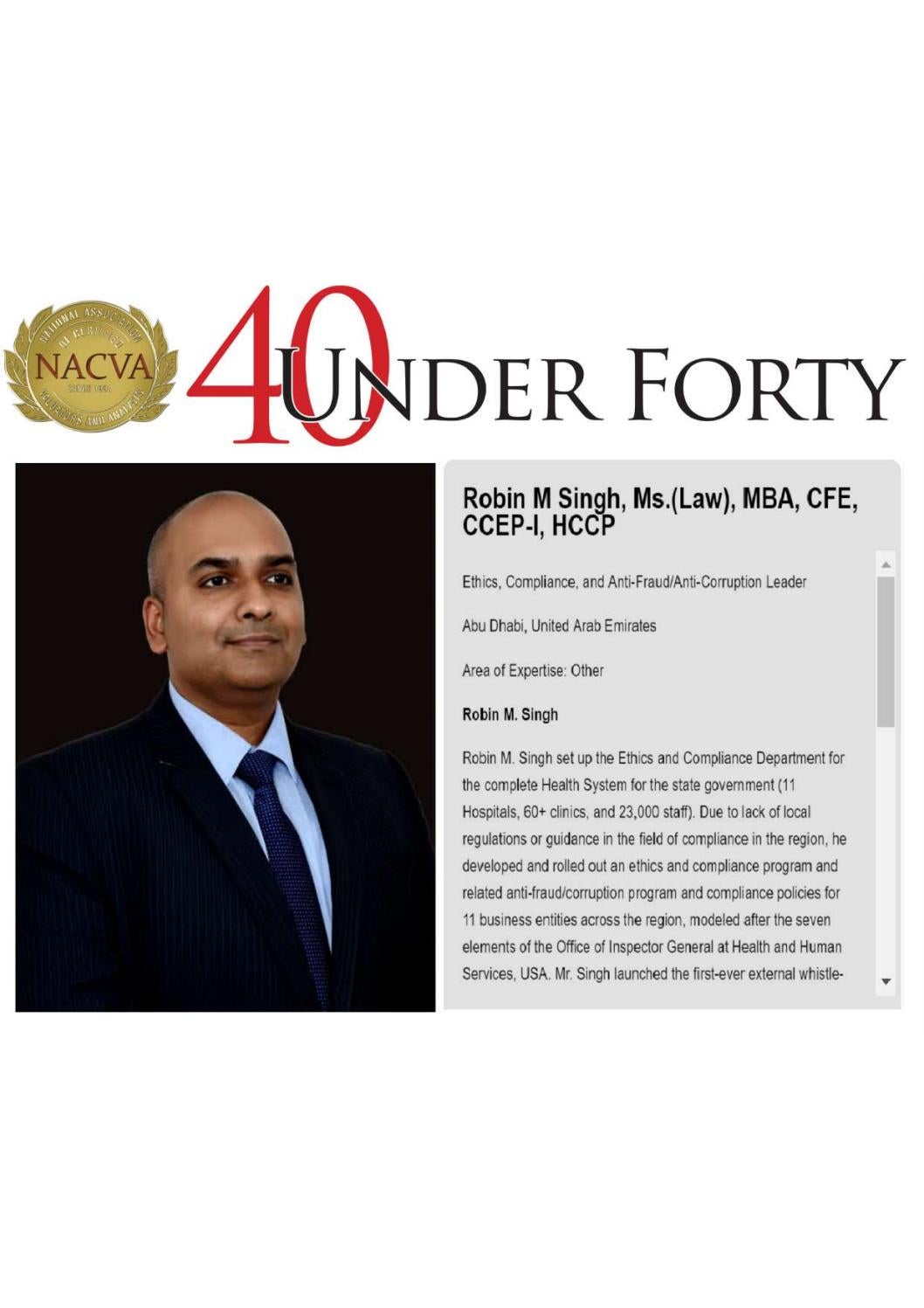 40 Under Forty Award by Robin Singh - Issuu