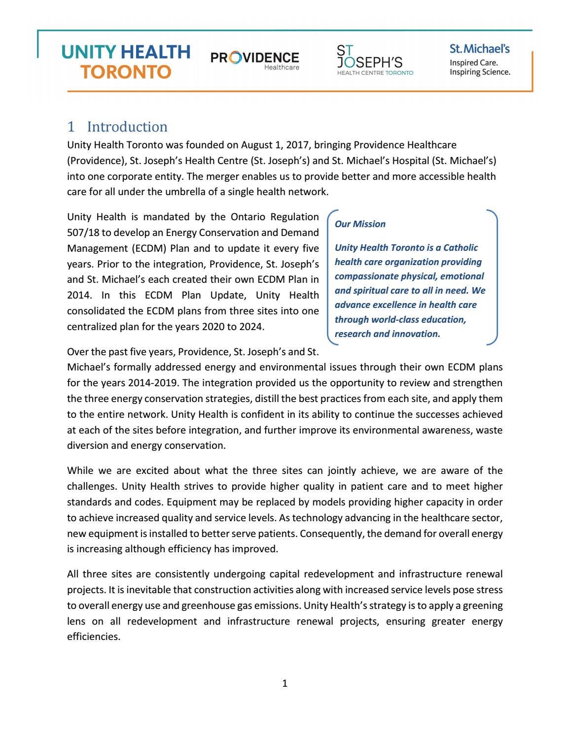 Unity Health Toronto Energy Conservation and Demand Management Plan Update 2020 - 2024 by St ...