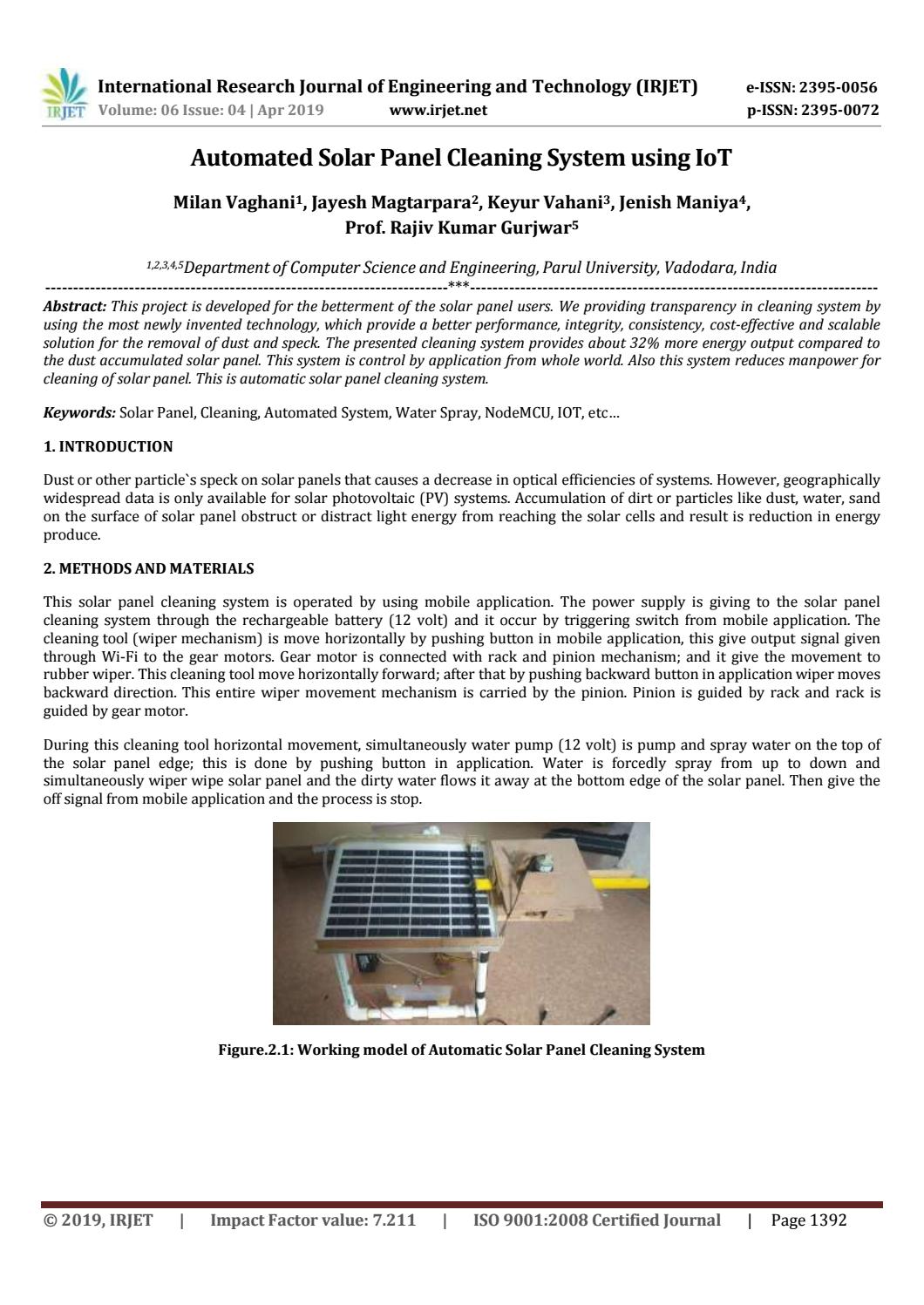 IRJET- Automated Solar Panel Cleaning System using IoT by IRJET Journal ...