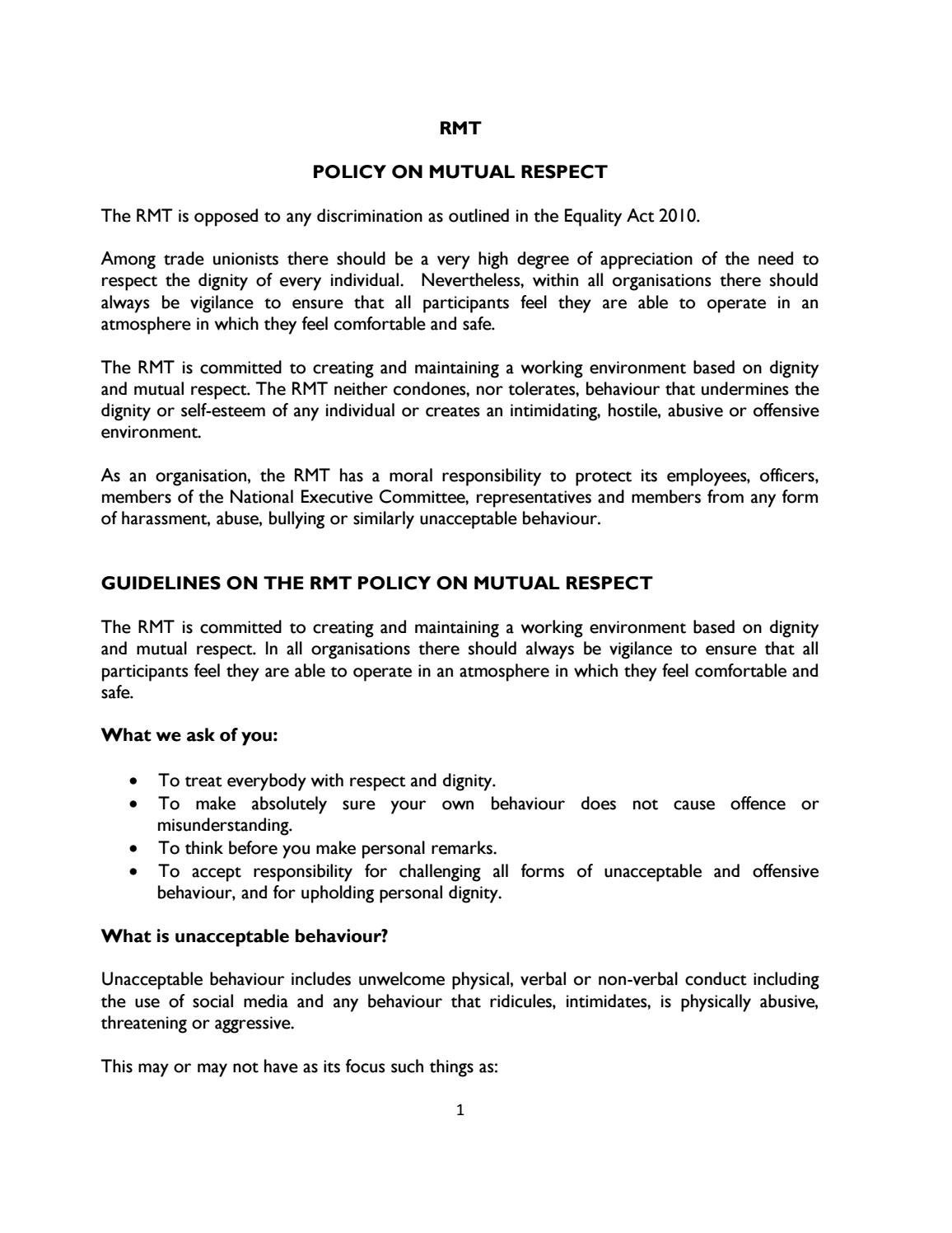 RMT Mutual Respect Policy by RMT Union - Issuu