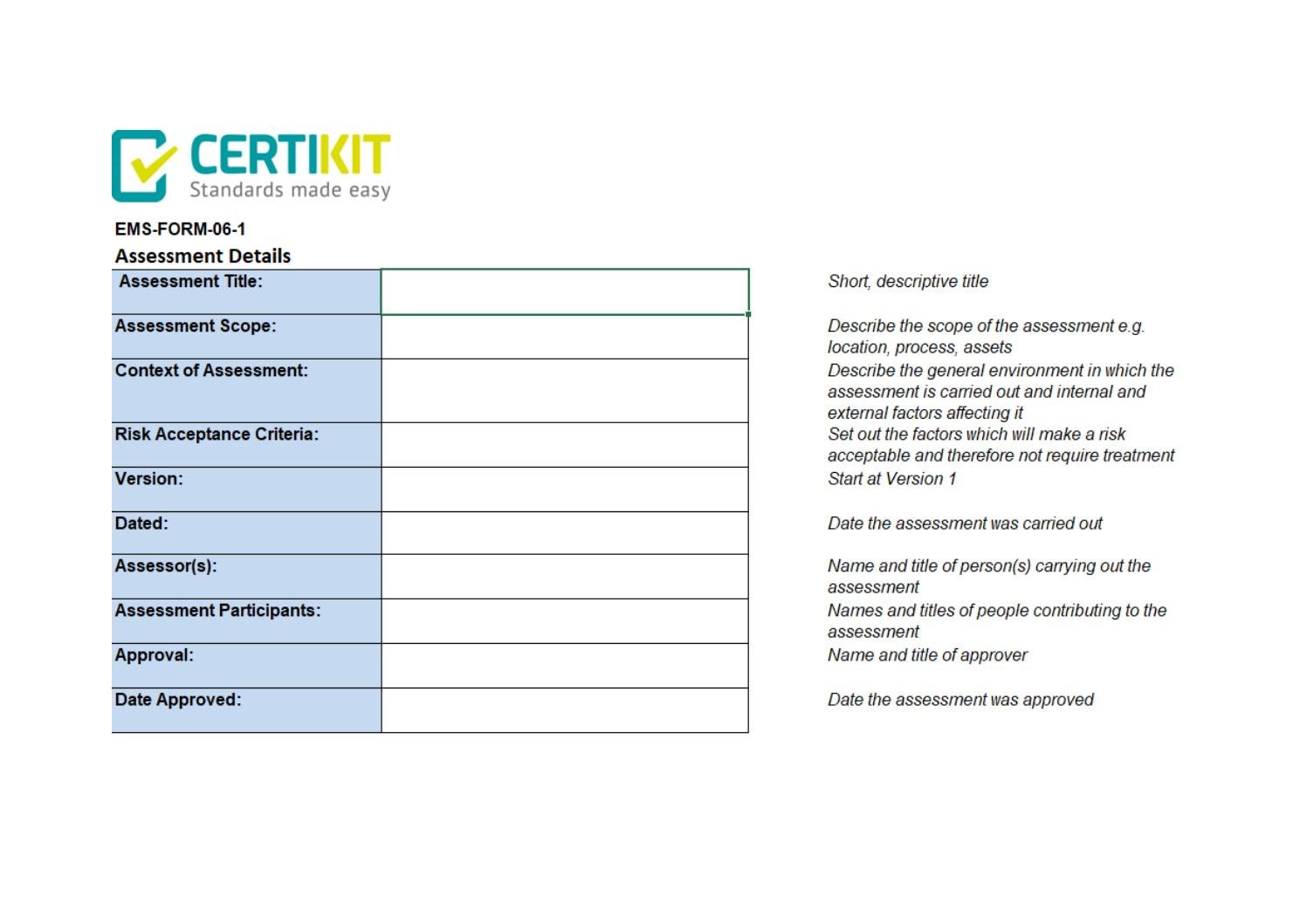 EMS-FORM-06-1 Risk and Opportunity Assessment Tool by CertiKit Limited ...