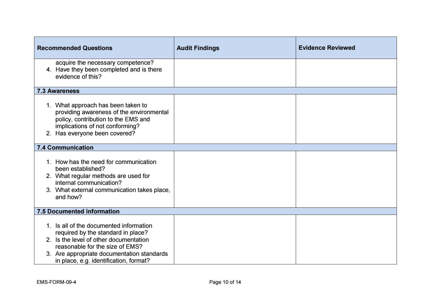 EMS-FORM-09-4 Internal Audit Checklist by CertiKit Limited - Issuu