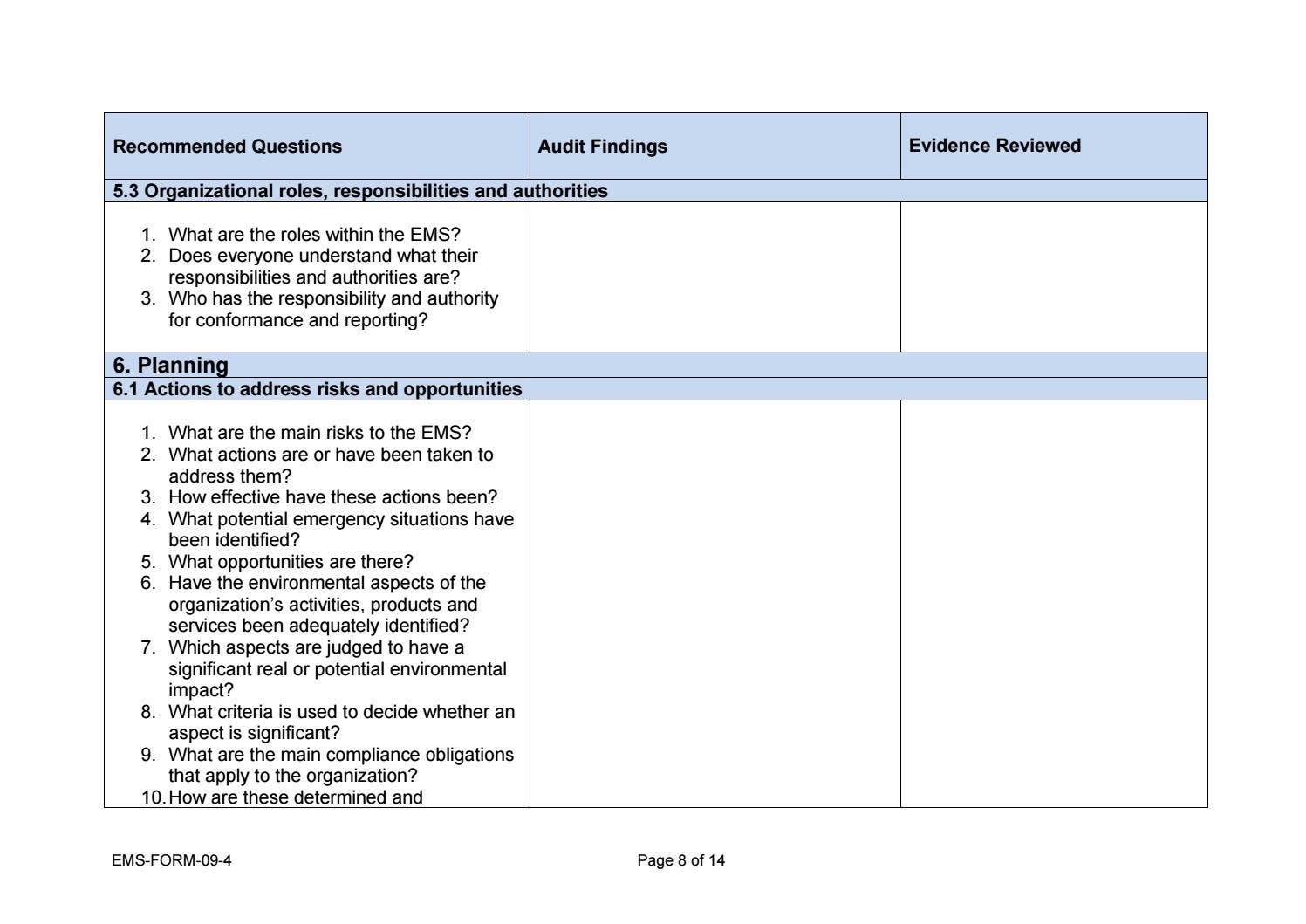 EMS-FORM-09-4 Internal Audit Checklist by CertiKit Limited - Issuu