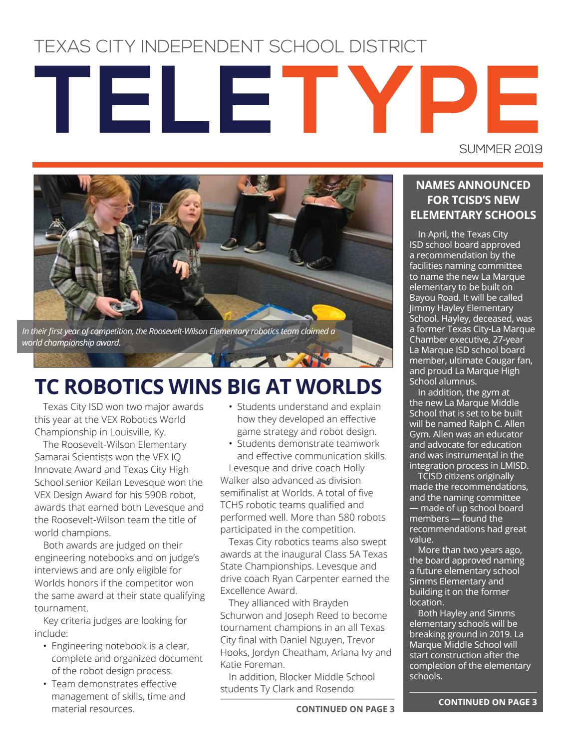 Teletype - Summer 2019 by Texas City Independent School District - Issuu