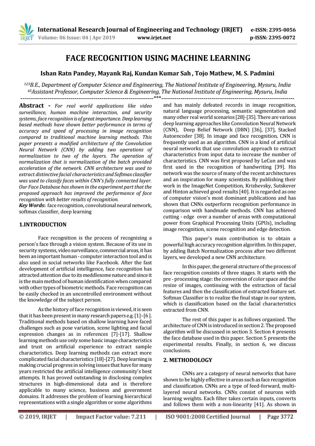 IRJET- Face Recognition using Machine Learning by IRJET Journal - Issuu