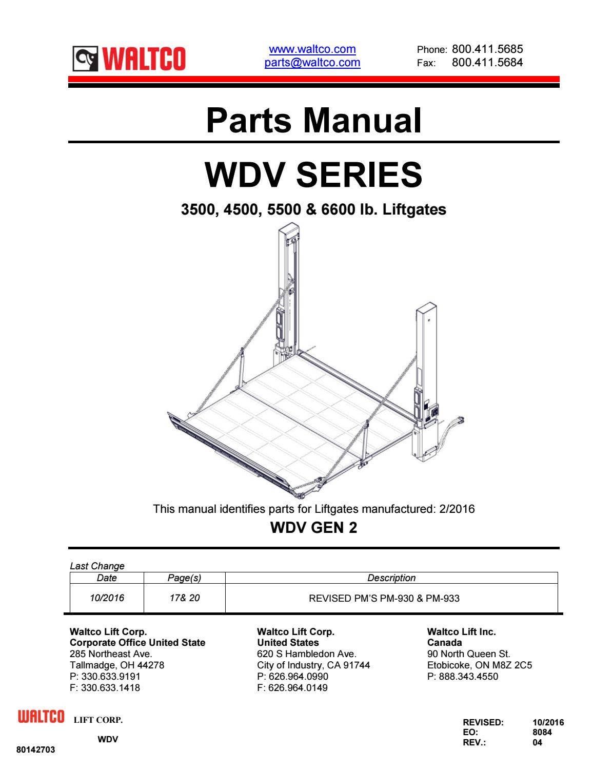 Waltco WDV Series, Generation 2, Liftgate Parts Manual by THE Liftgate ...