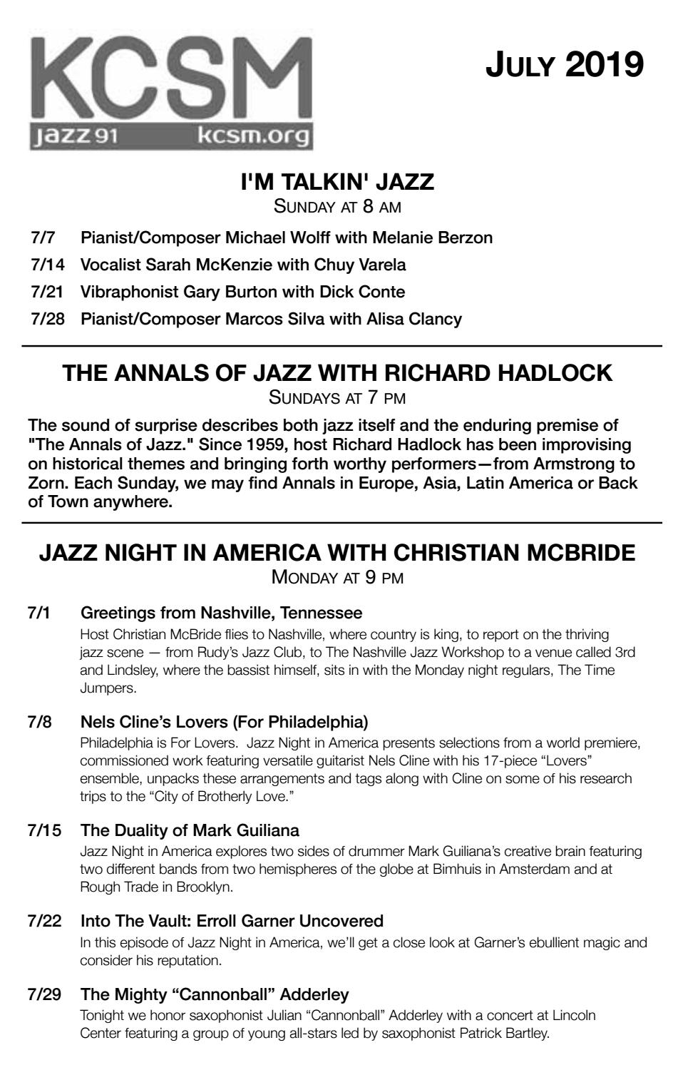 2019 KCSM Jazz 91 Monthly Guide by KCSM-FM Jazz 91 - Issuu