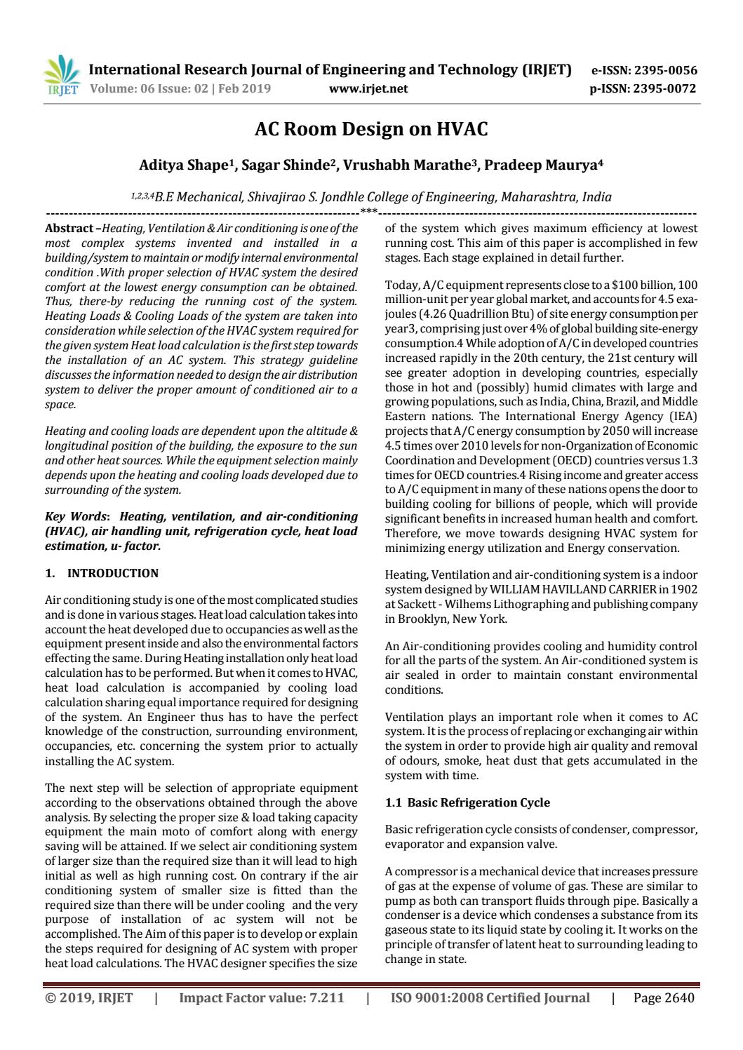 IRJET- AC Room Design on HVAC by IRJET Journal - Issuu