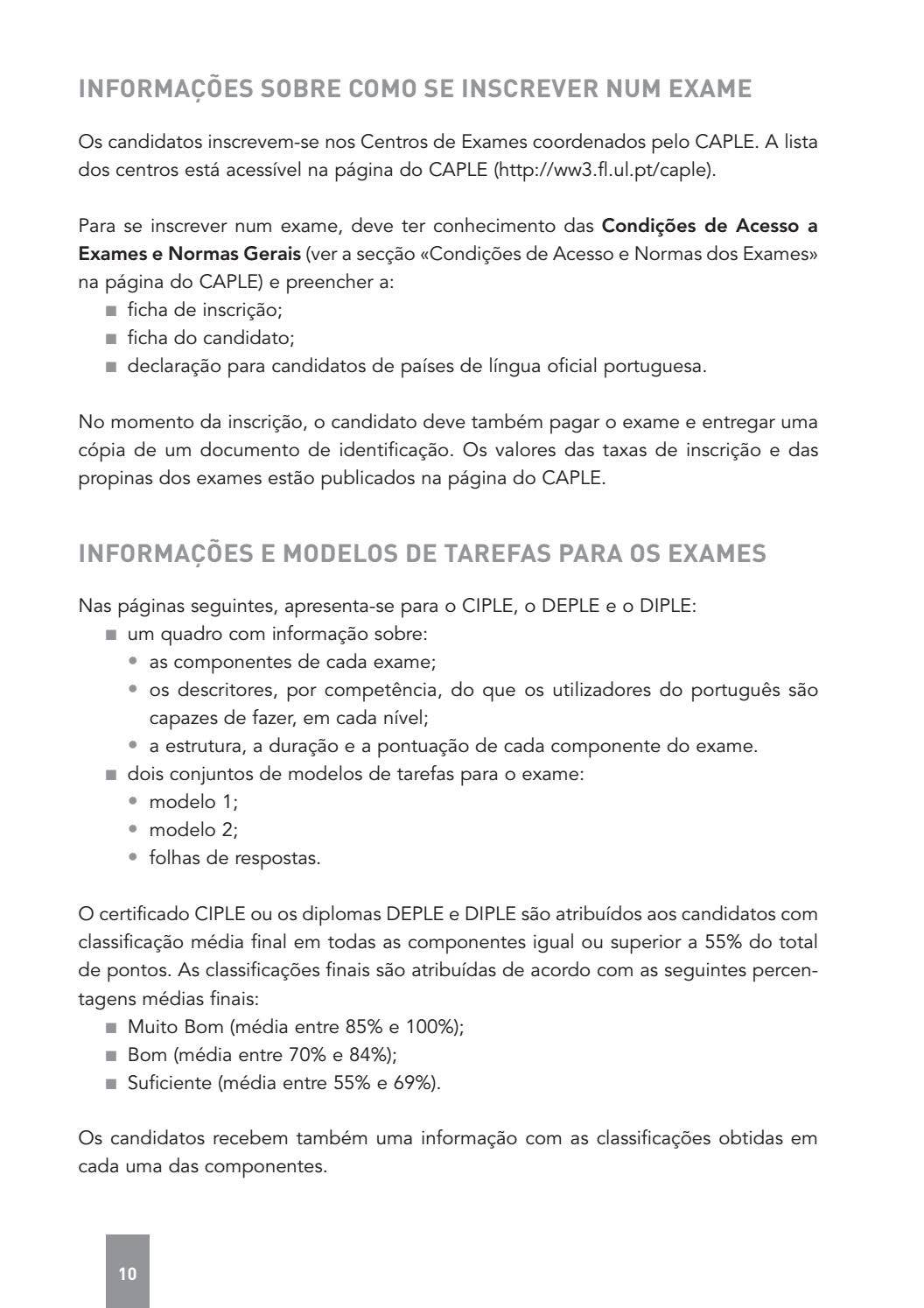 Exames de Português CAPLE-UL: CIPLE, DEPLE, DIPLE by Grupo Lidel - Issuu