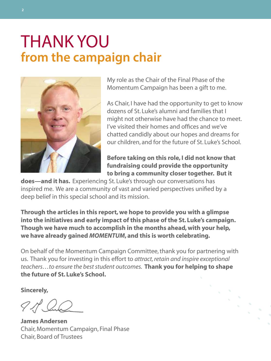 Thank You from the Campaign Chair by St. Luke's School - Issuu