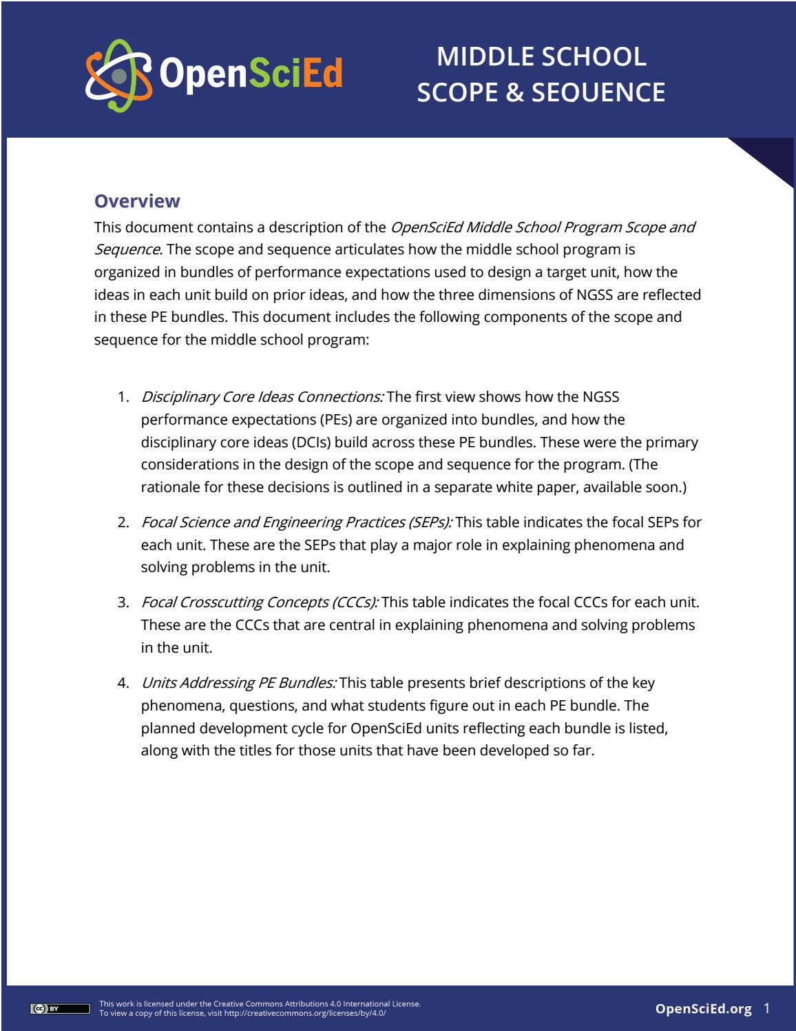 OpenSciEd Middle School Scope & Sequence Overview by openscied - Issuu