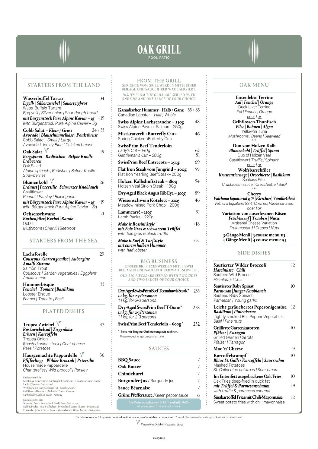 OAK Grill Menükarte by The Bürgenstock Selection - Issuu