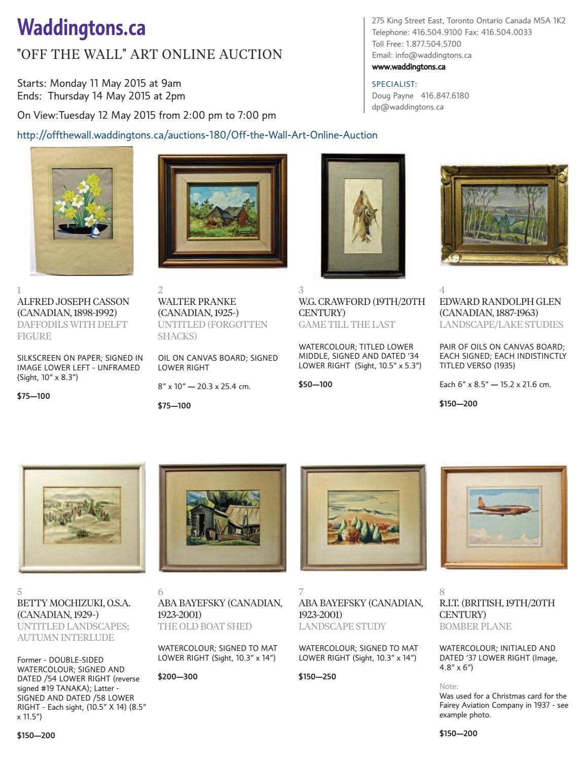 "Off The Wall" Art Online Auction | May 11 - 14, 2015 by waddingtons ...