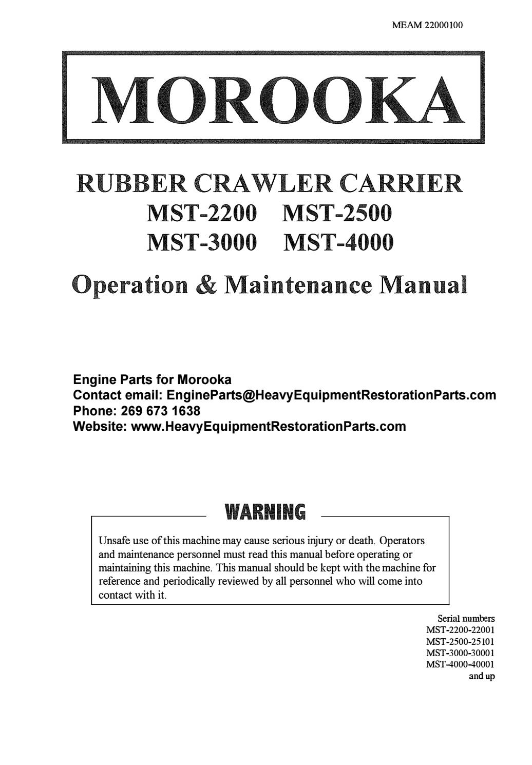 Morooka MST2200 MST2500 MST3000 MST4000 Operation and Maintenance ...