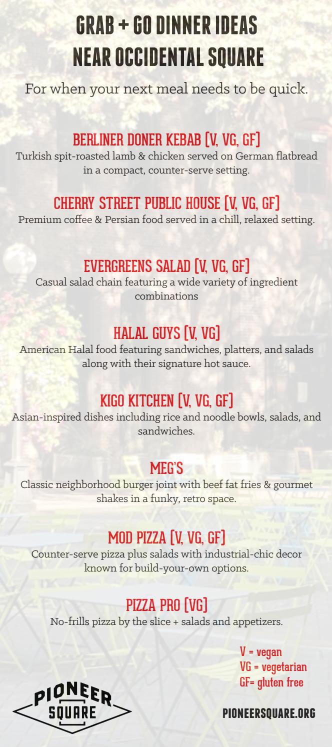 Grab + Go Dinners Near Occidental Square by Alliance for Pioneer Square ...