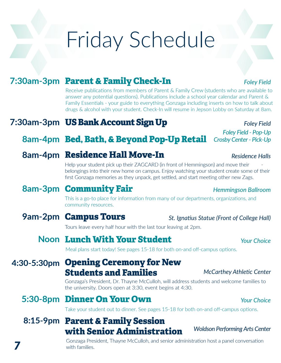 Parent & Family Orientation Itinerary 2019 by Gonzaga University - Issuu