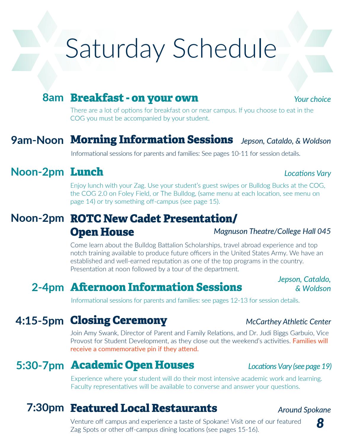 Parent & Family Orientation Itinerary 2019 by Gonzaga University - Issuu