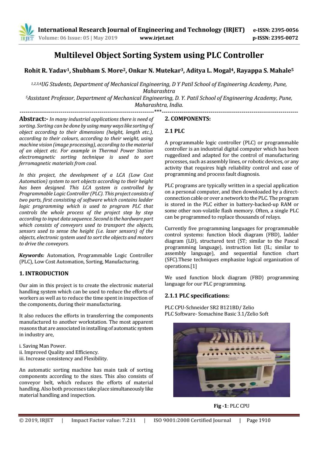 IRJET- Multilevel Object Sorting System using PLC Controller by IRJET ...