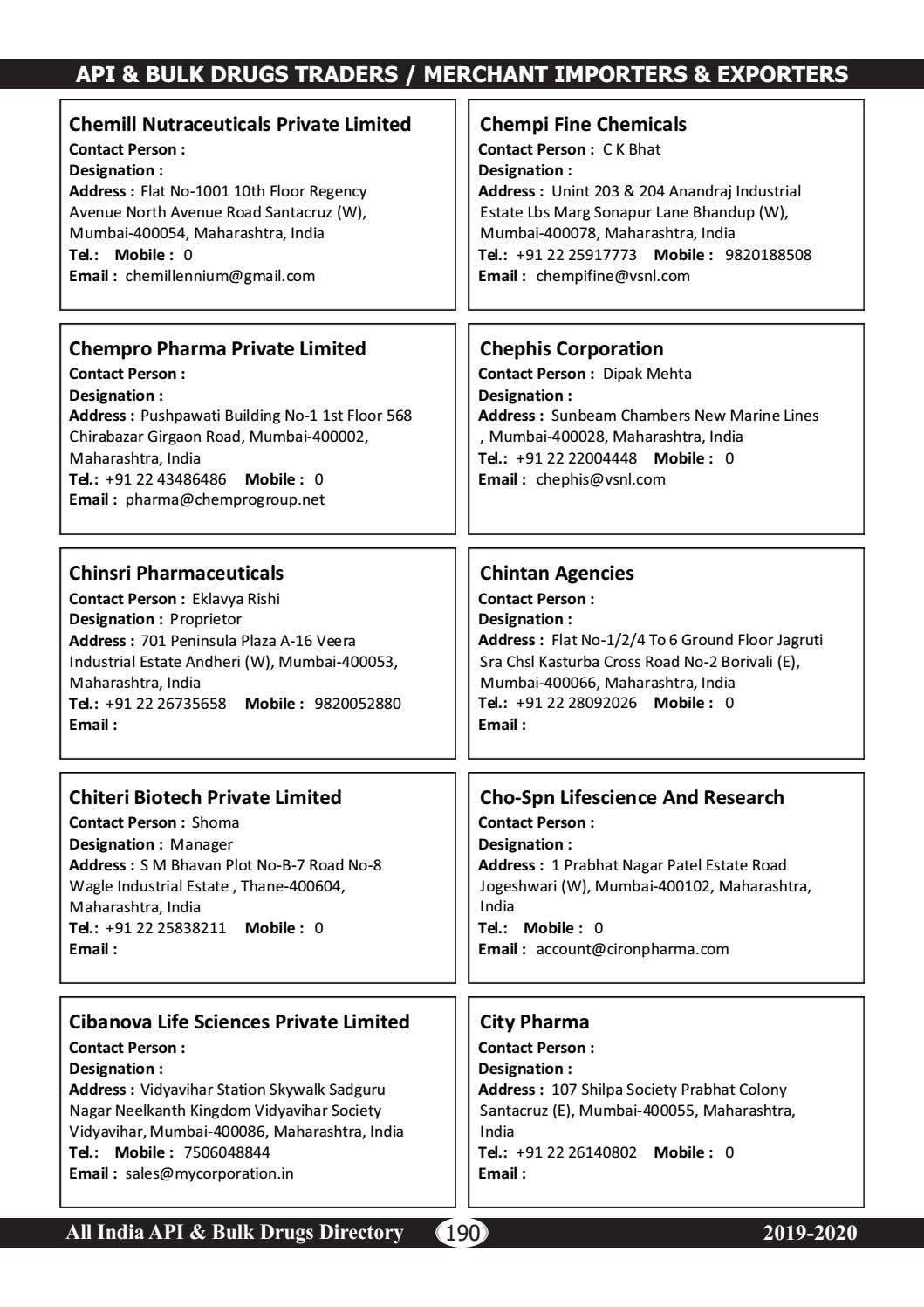 All India API & Bulk Drugs Directory 2019 - 20 by The Mazada Pharma ...