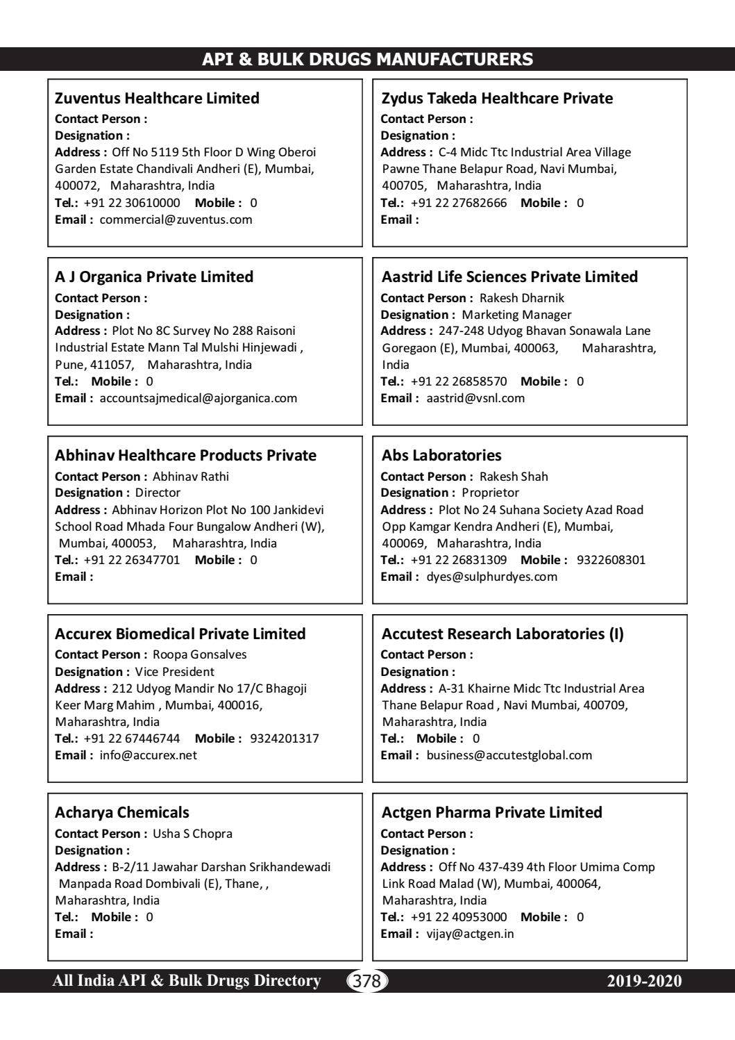 All India API & Bulk Drugs Directory 2019 - 20 by The Mazada Pharma ...