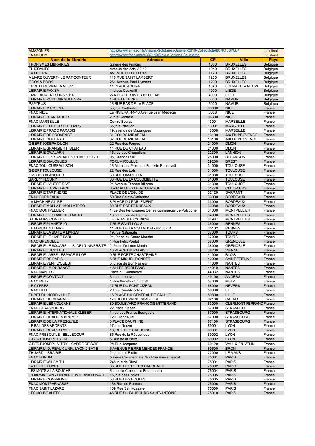 Points de vente / Libraires - Revue Visions solidaires pour demain by Solidarum - Issuu