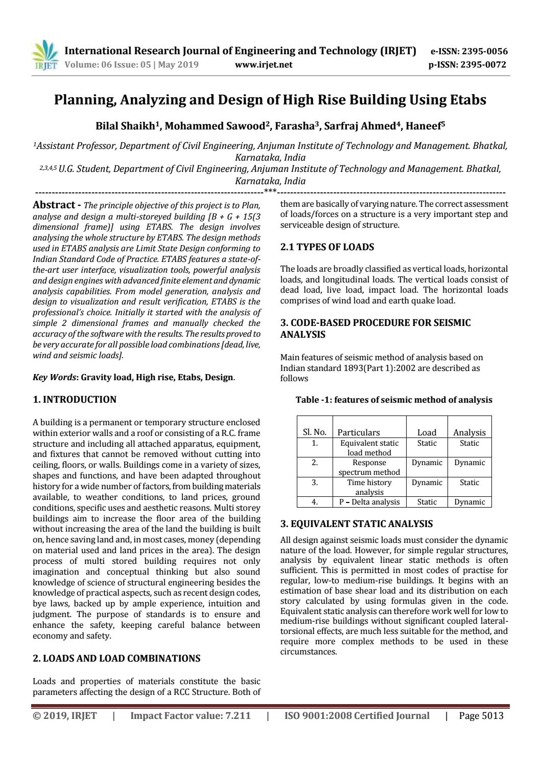 IRJET- Planning, Analyzing and Design of High Rise Building using Etabs ...