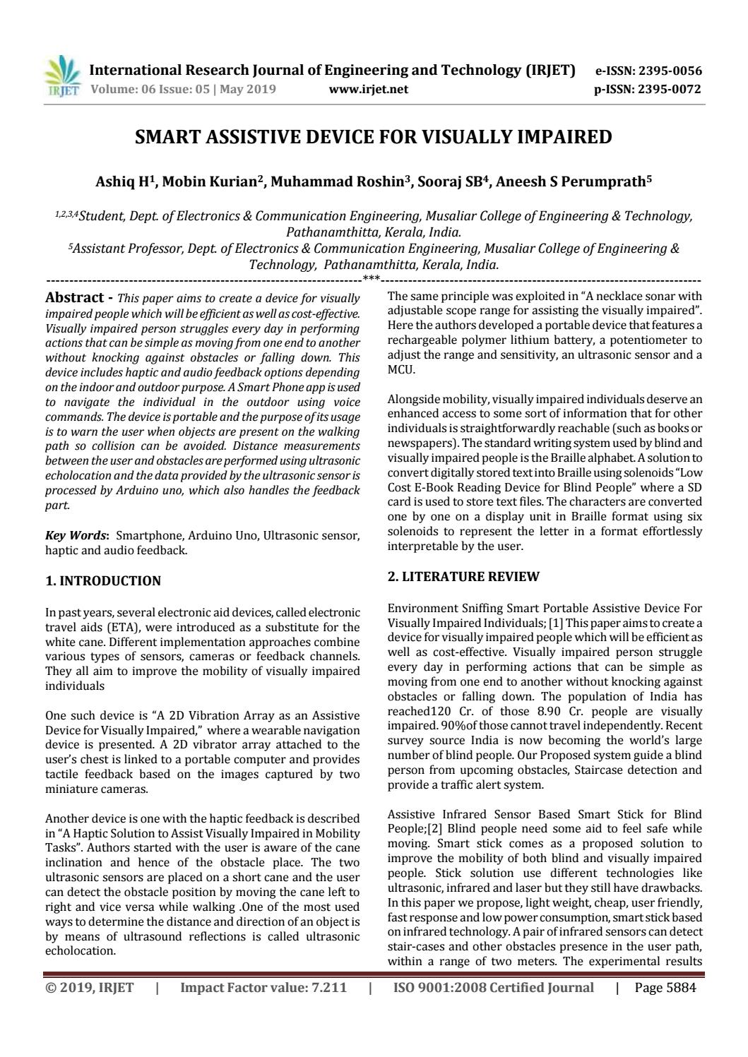 IRJET- Smart Assistive Device for Visually Impaired by IRJET Journal ...