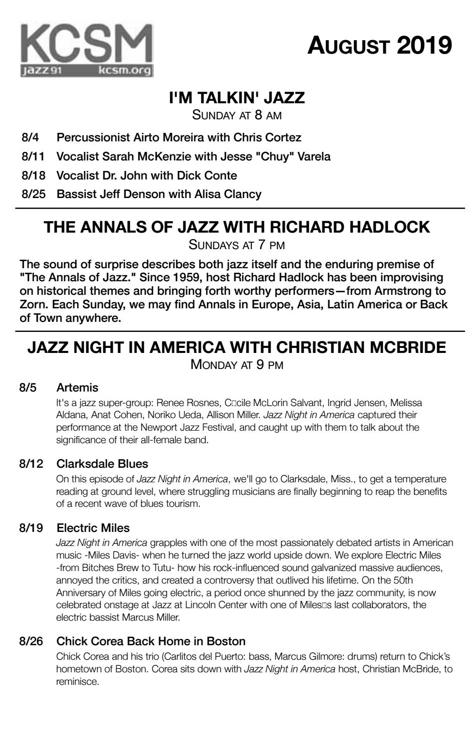 2019 August Jazz Guide by KCSM-FM Jazz 91 - Issuu