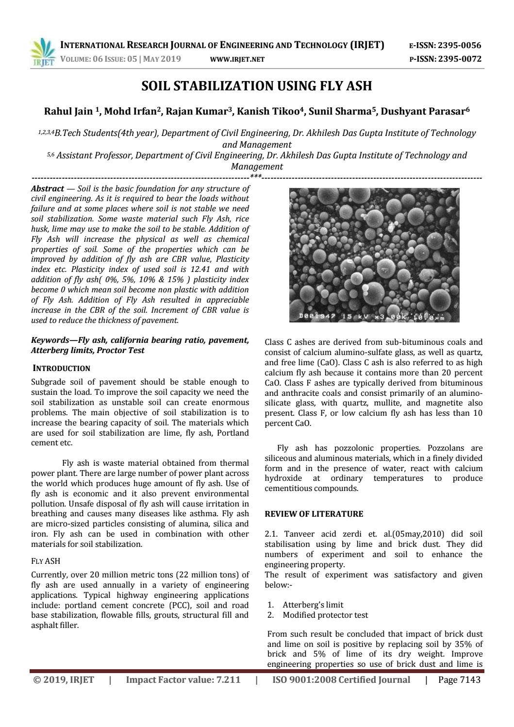 IRJET- Soil Stabilization using Fly Ash by IRJET Journal - Issuu