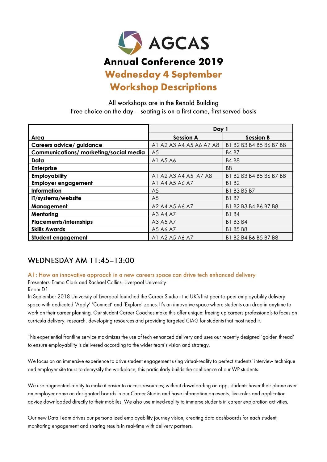 Wednesday 4 September – Annual Conference 2019 Workshop Descriptions by ...