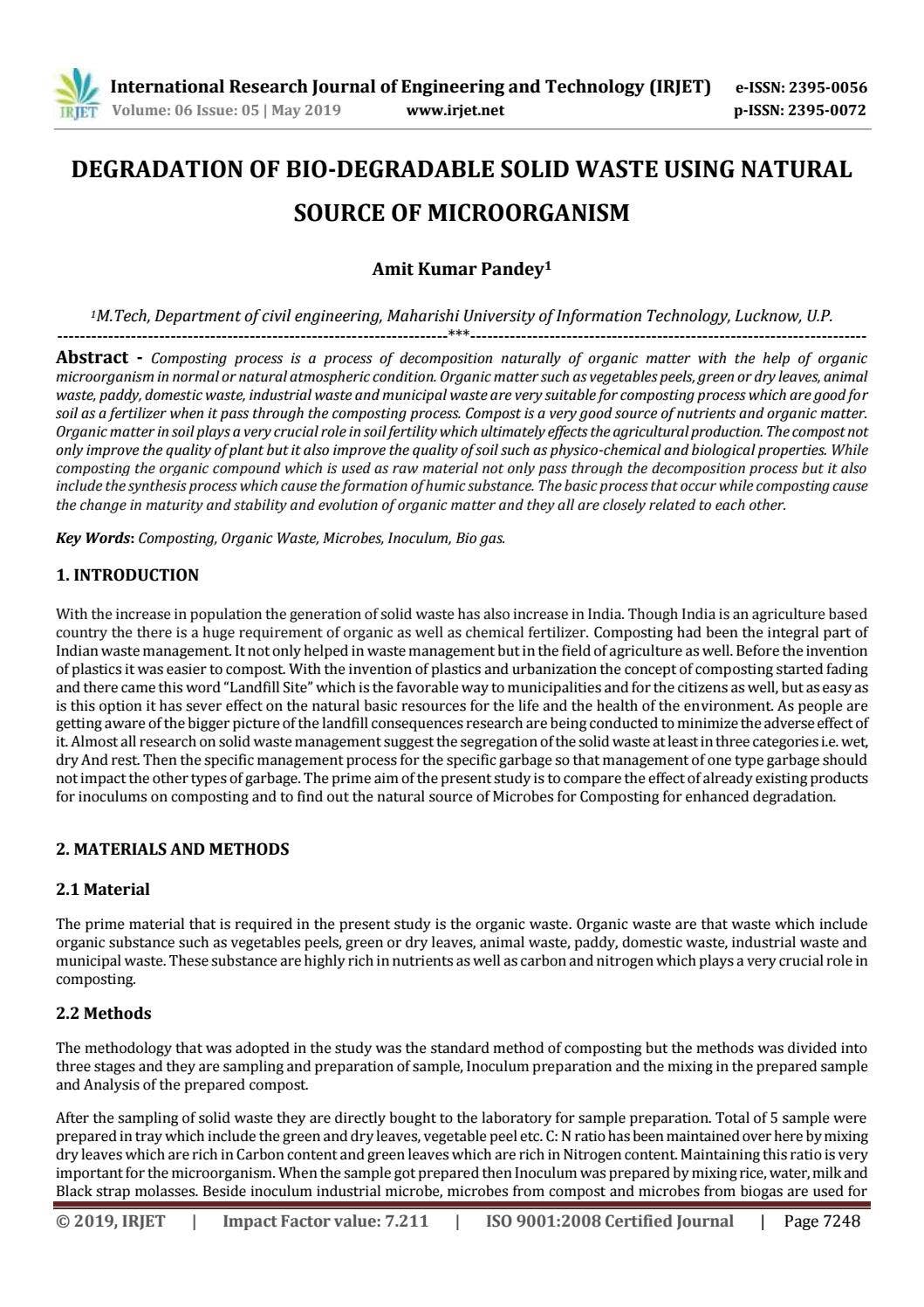 IRJET- Degradation of Bio-Degradable Solid Waste using Natural Source ...