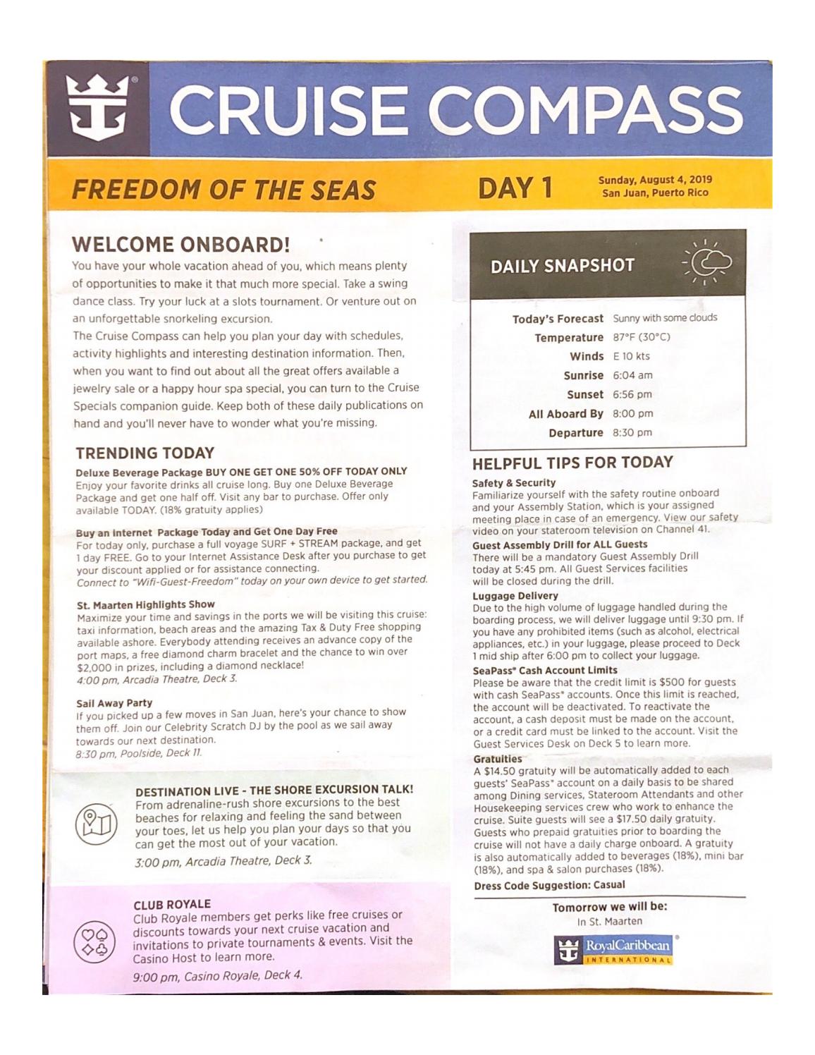 Freedom of the Seas 7-night Southern Caribbean Cruise Compass - August ...