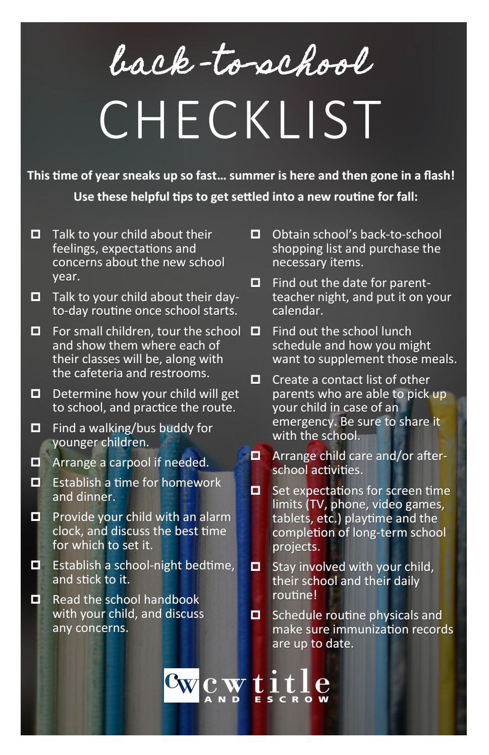 Back to School Checklist by CW Title and Escrow - Issuu