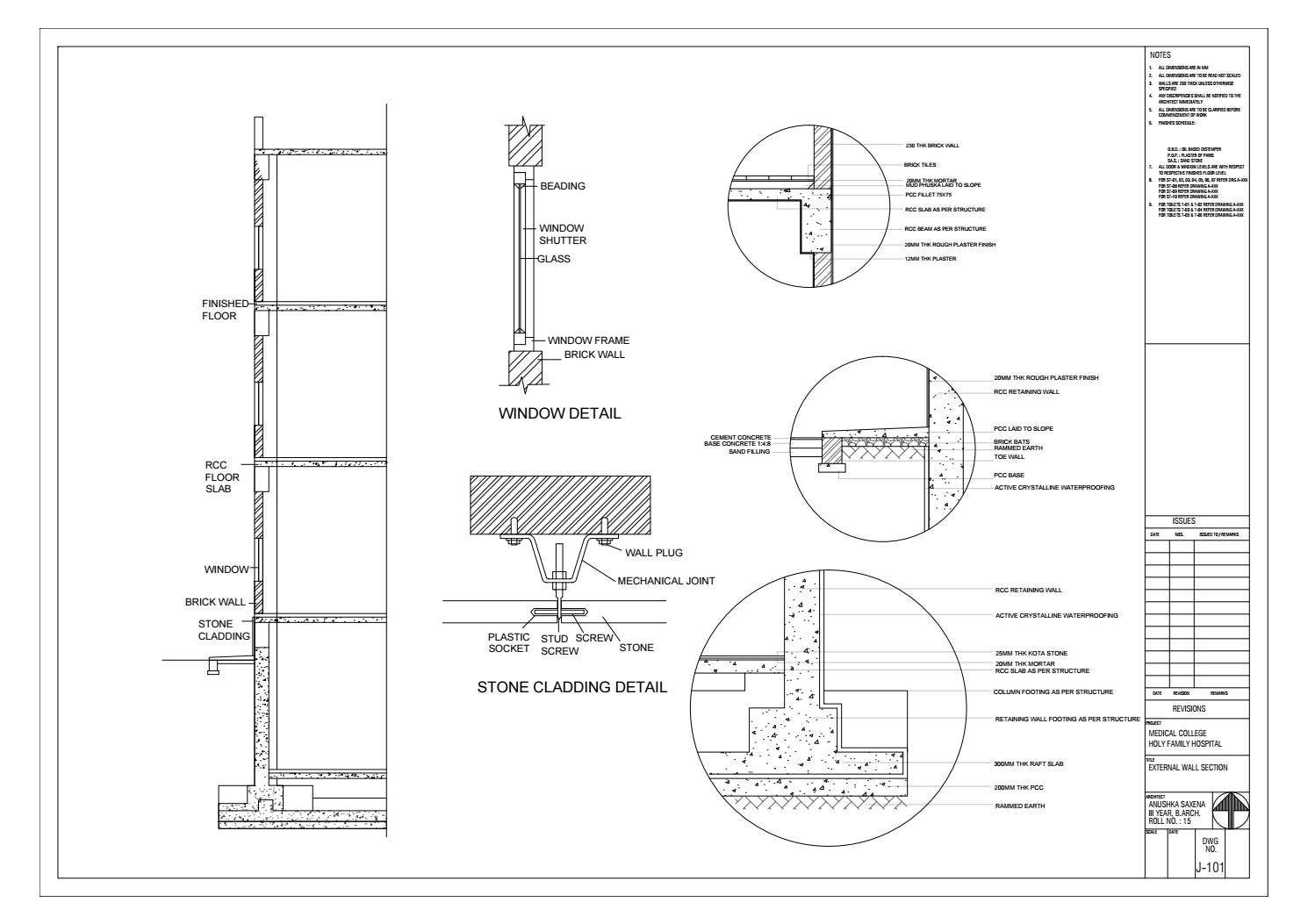External wall detail (wall cladding) working drawing by Anushka Saxena ...