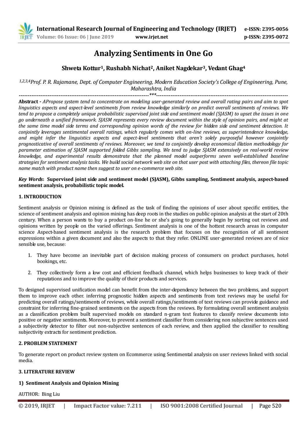 IRJET- Analyzing Sentiments in One Go by IRJET Journal - Issuu