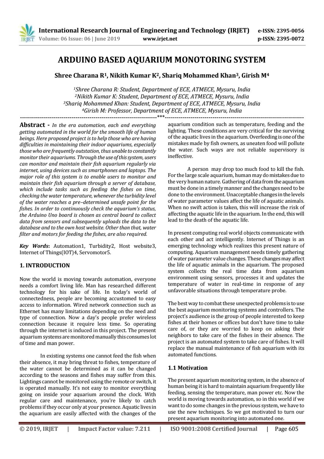 IRJET- Arduino based Aquarium Monitoring System by IRJET Journal - Issuu