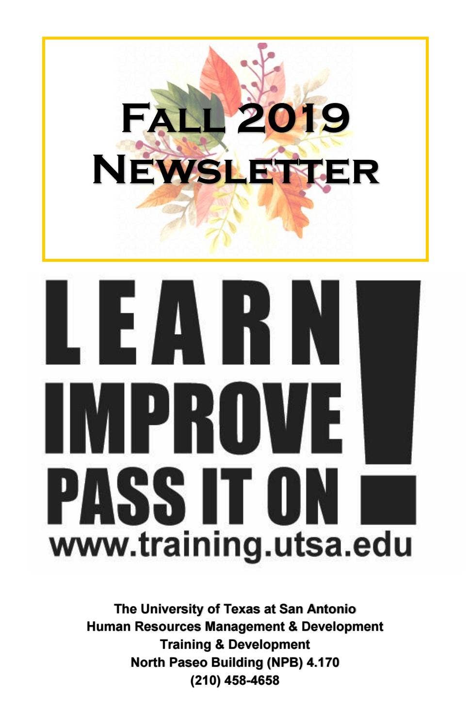 UTSA Training and Development Fall 2019 Newsletter and Class Schedule ...
