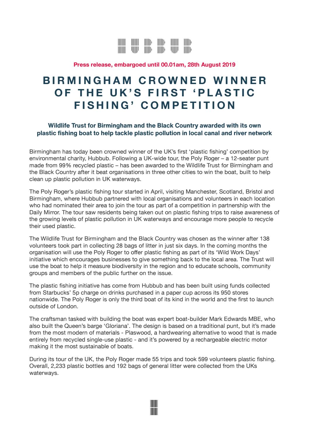 Birmingham crowned winner of the UK's first 'Plastic Fishing ...