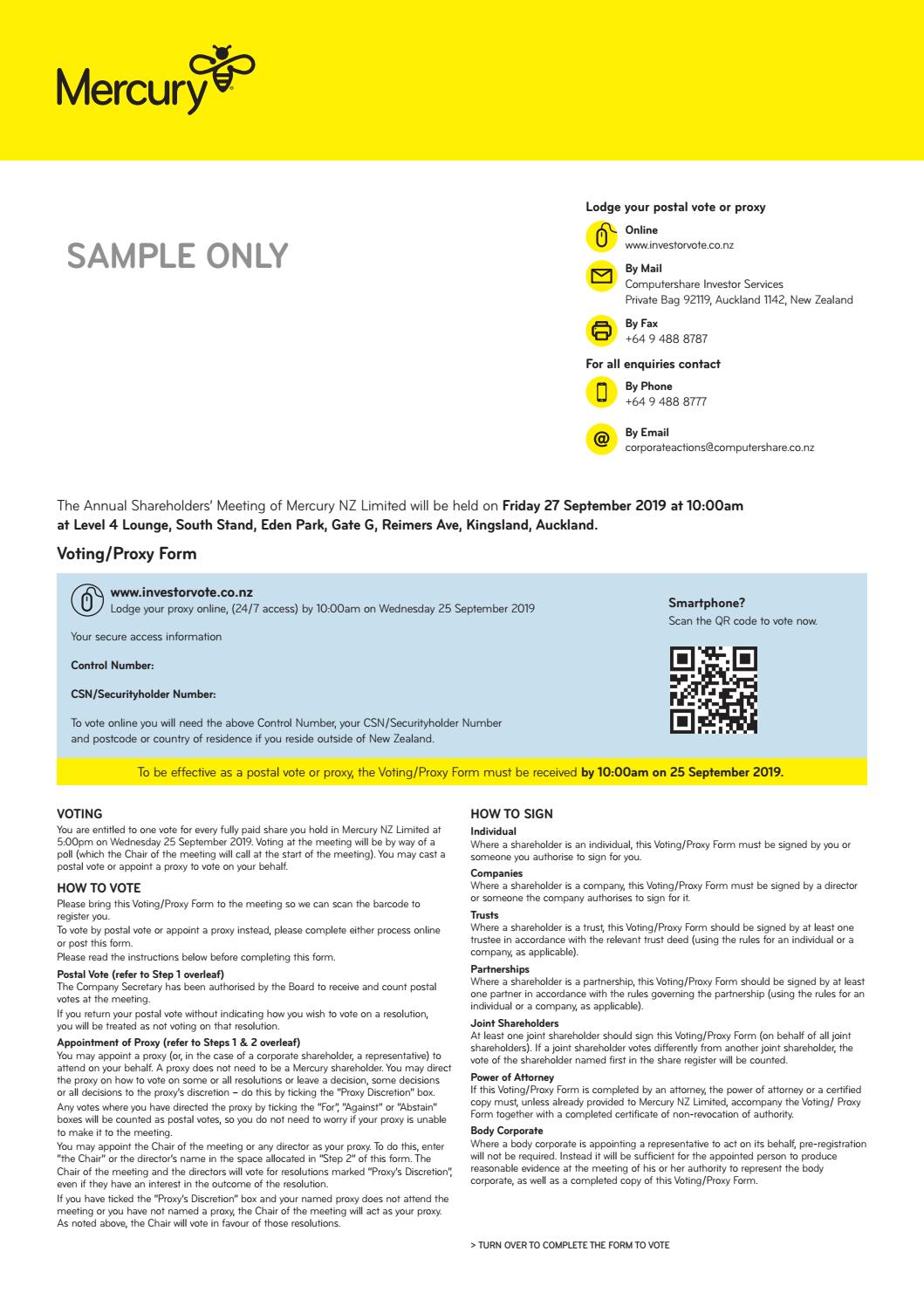 Mercury 2019 Proxy Form Sample by Mercury - Issuu